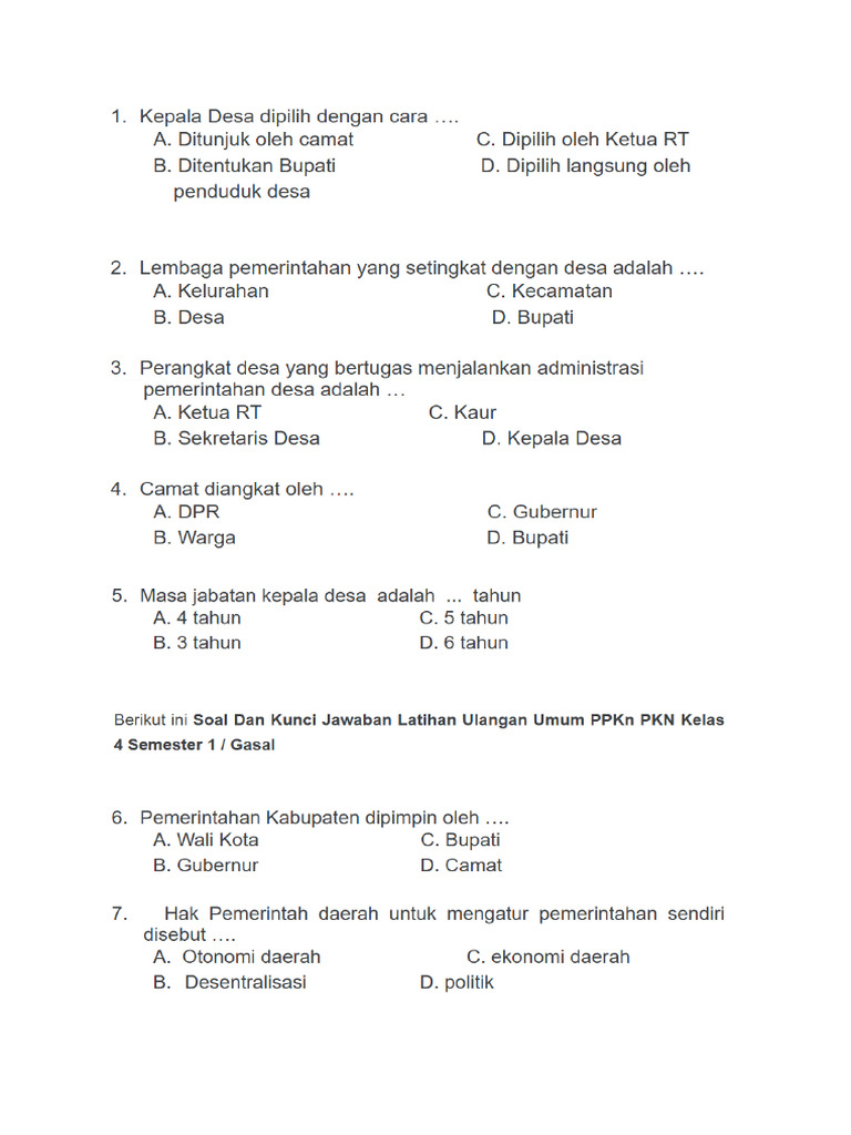 Latihan Soal UAS Semester 1 PPKN Kelas 4 | PDF
