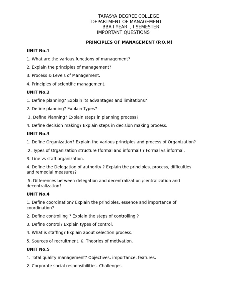 Imp Question - POM | PDF