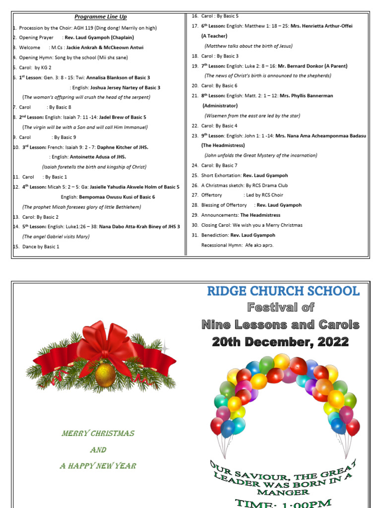 Carol Service Programme 2022 | PDF | Bible Content | Christian Messianism