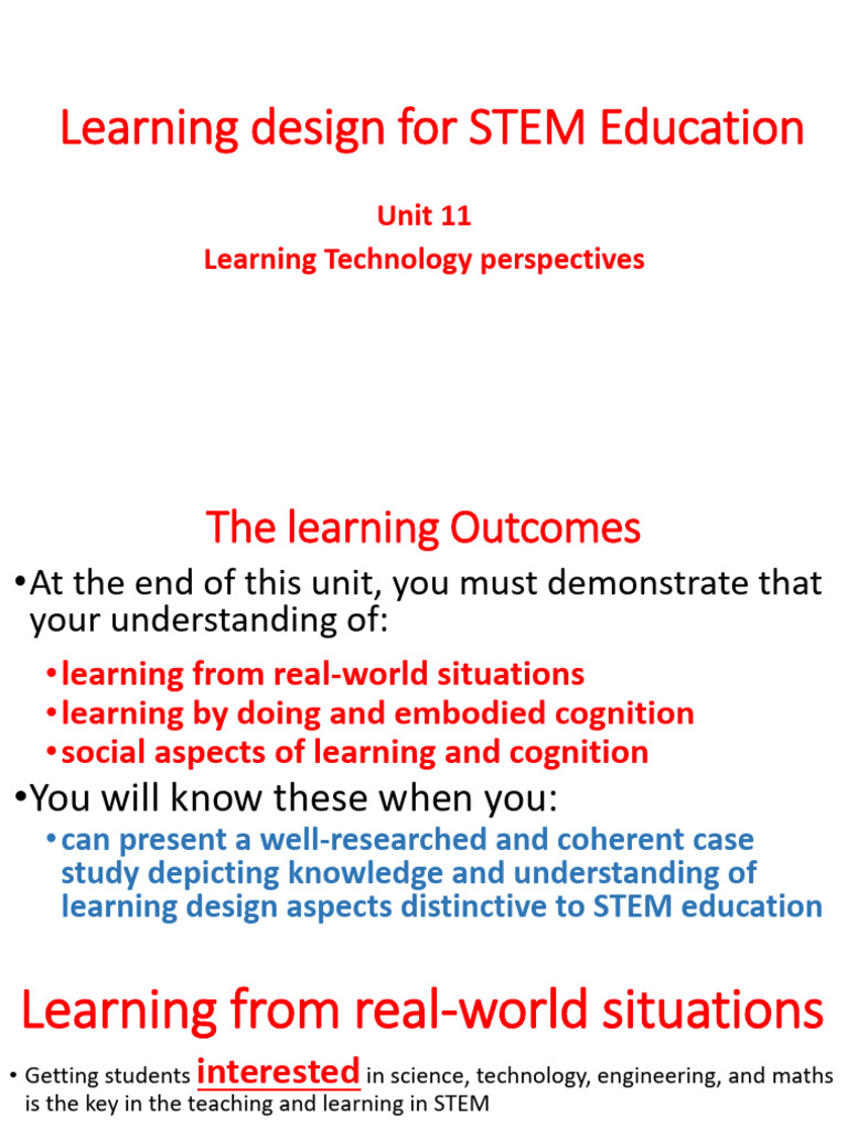 Unit 11 - Learning Design For STEM Education | PDF | Embodied Cognition | Learning