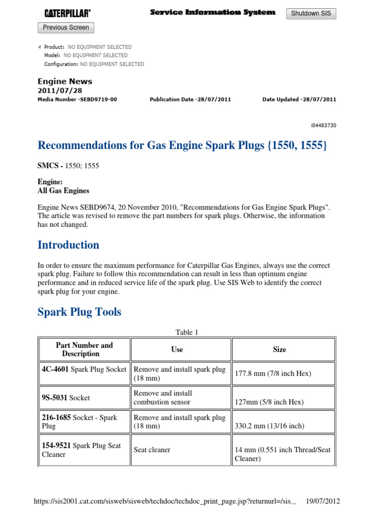 SEBD9719 - Recommendations For Gas Engine Spark Plugs | PDF | Insulator (Electricity) | Engines