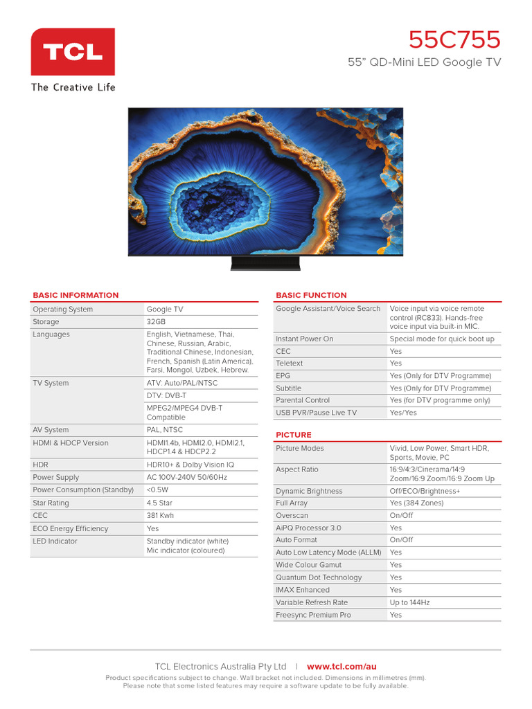 55C755 Product Specifications | PDF | Hdmi | Codec
