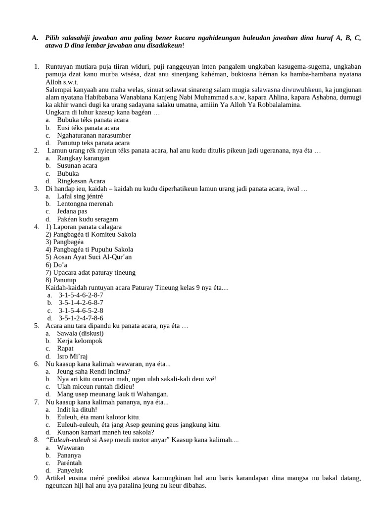 9 SOAL ASAT BASA SUNDA kls 8 SMT 2 | PDF