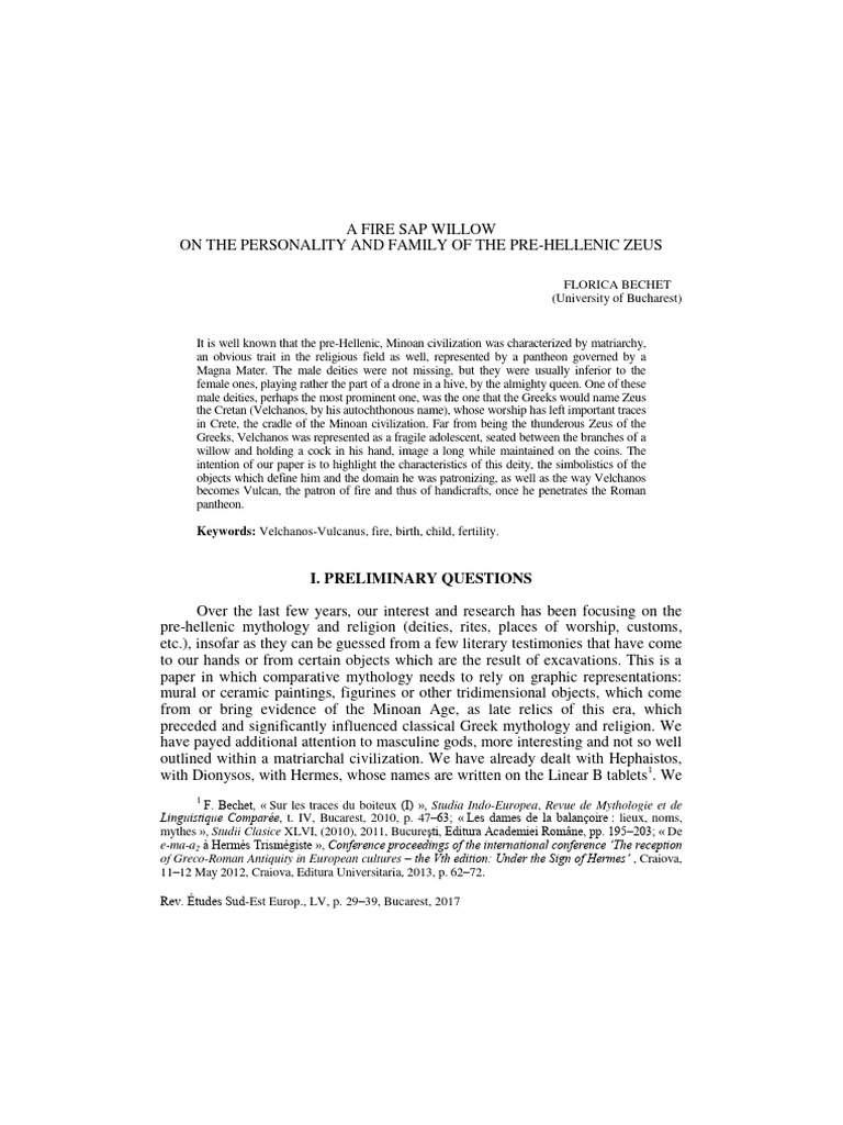 A Fire Sap Willow On The Personality and Family of The Pre-Hellenic ...