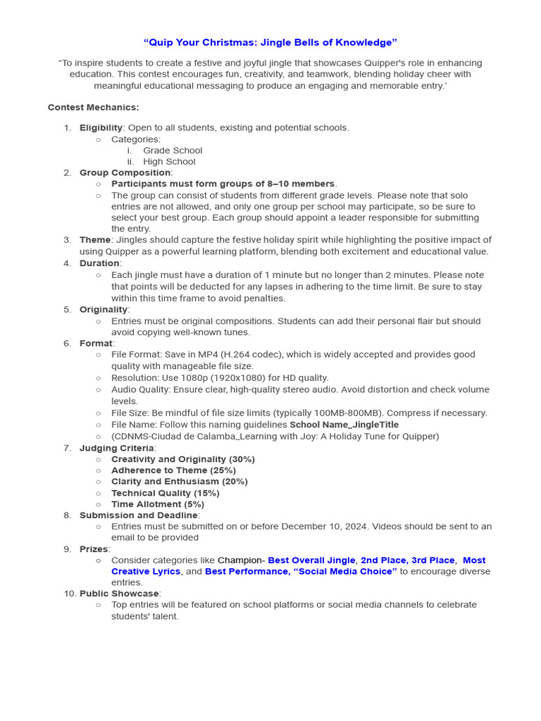 Quipper Christmas Jingle Contest Guide | PDF