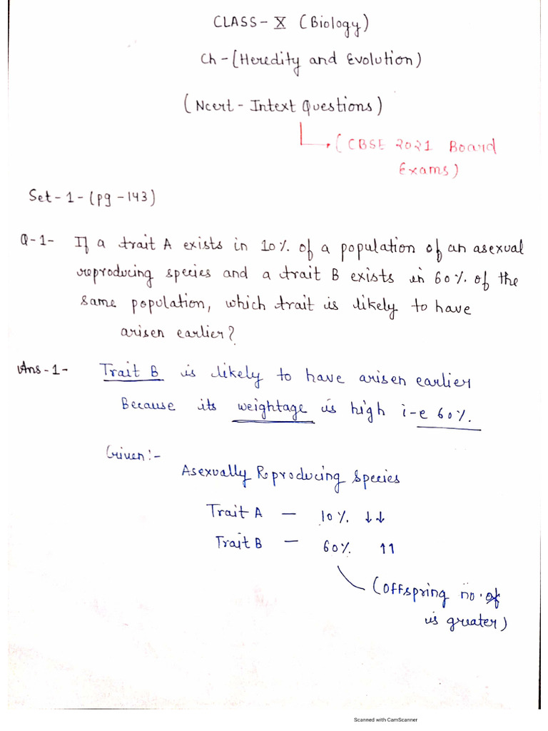 Class 10 Intext questions Heredity and Evolution | PDF