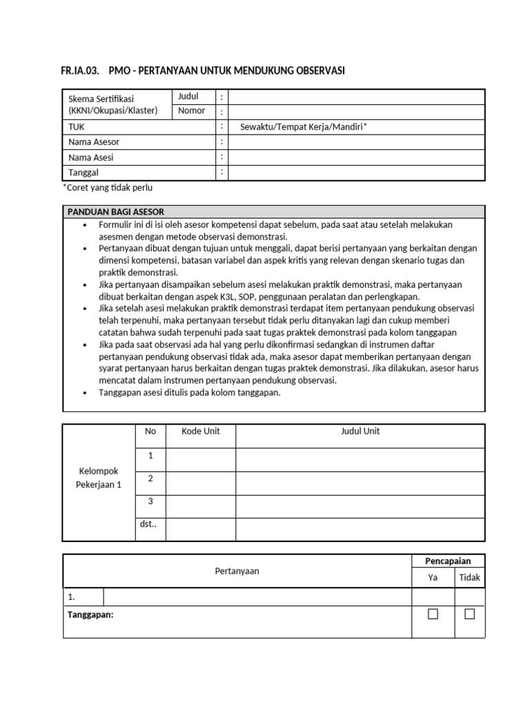 10. FR.IA.03. PMO-Pertanyaan untuk Mendukung Observasi | PDF