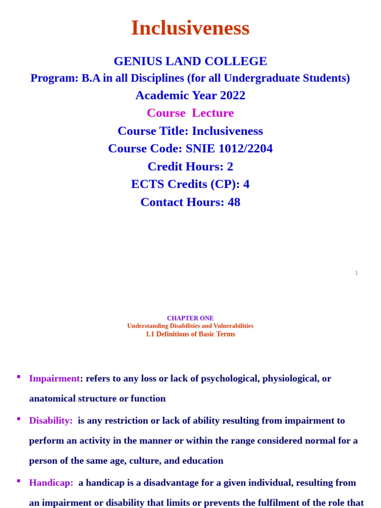Inclusiveness PPT Chapter 1-3 | PDF | Intellectual Disability | Visual ...