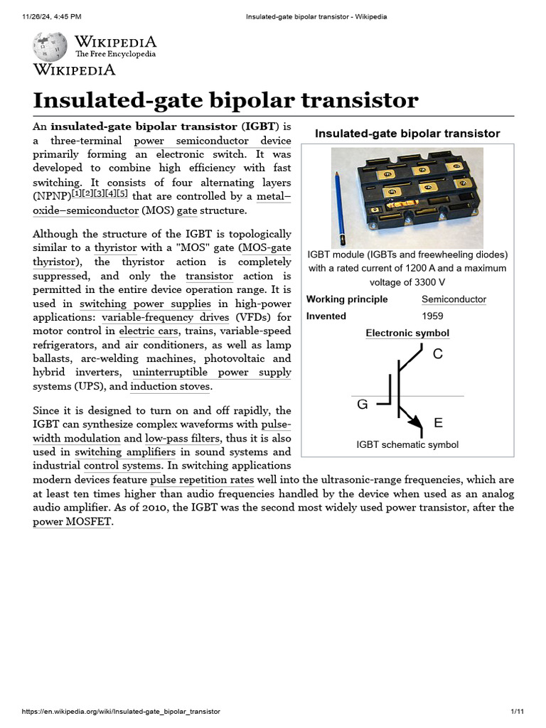 Insulated-gate Bipolar Transistor - Wikipedia | PDF | Bipolar Junction ...