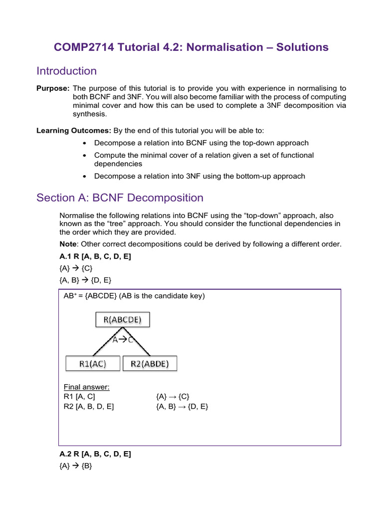 COMP2714 Tutorial-4-2-Normalization | PDF | Relational Model | Data Model