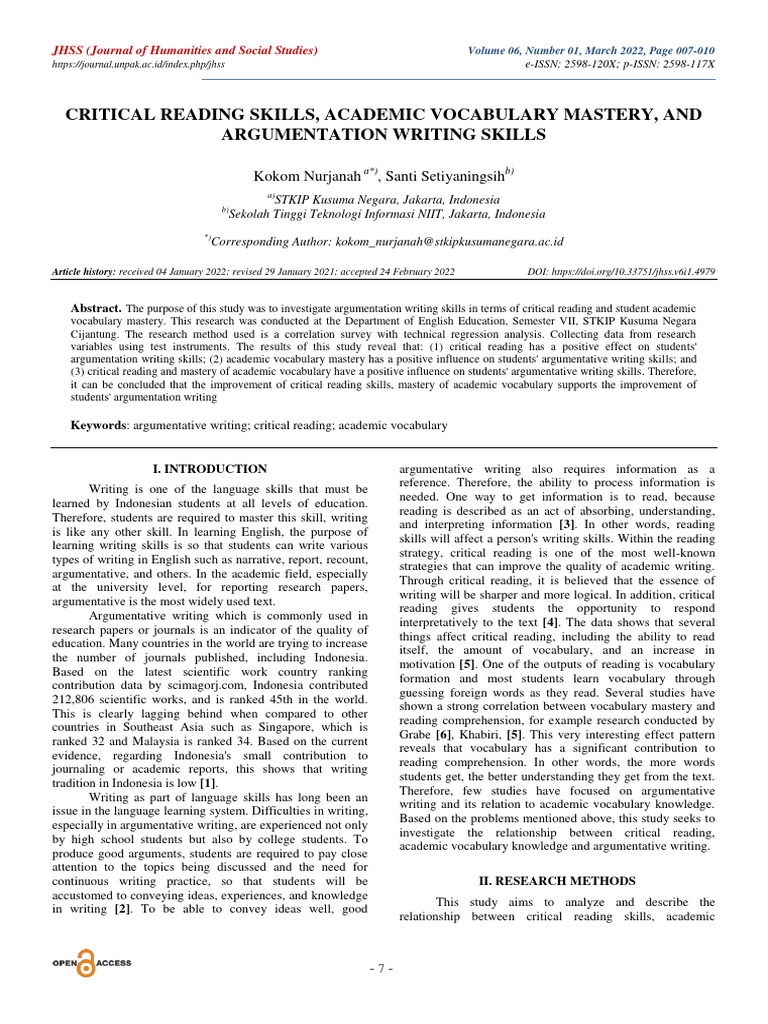 Critical Reading Skills Academic Vocabul | PDF | Vocabulary | Reading ...