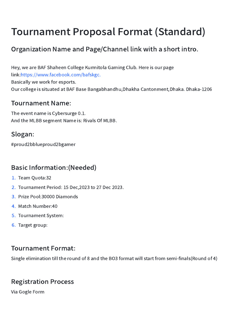 Tournament Proposal Format (Standard) | PDF | Computing