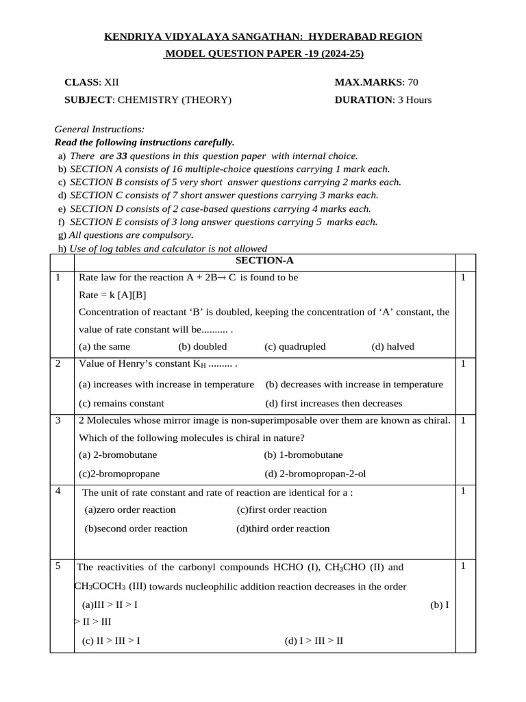 Xii Chem Mqp 19 Qp & Ms | PDF | Chemical Reactions | Coordination Complex