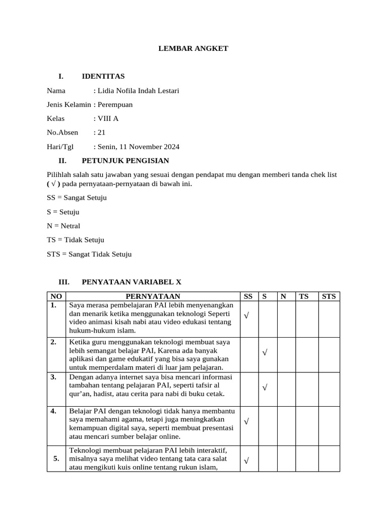 Lembar Angket | PDF