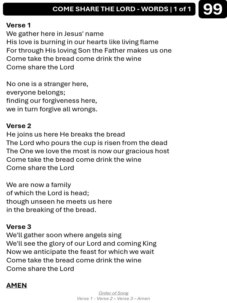 99. Come Share the Lord - Words | PDF