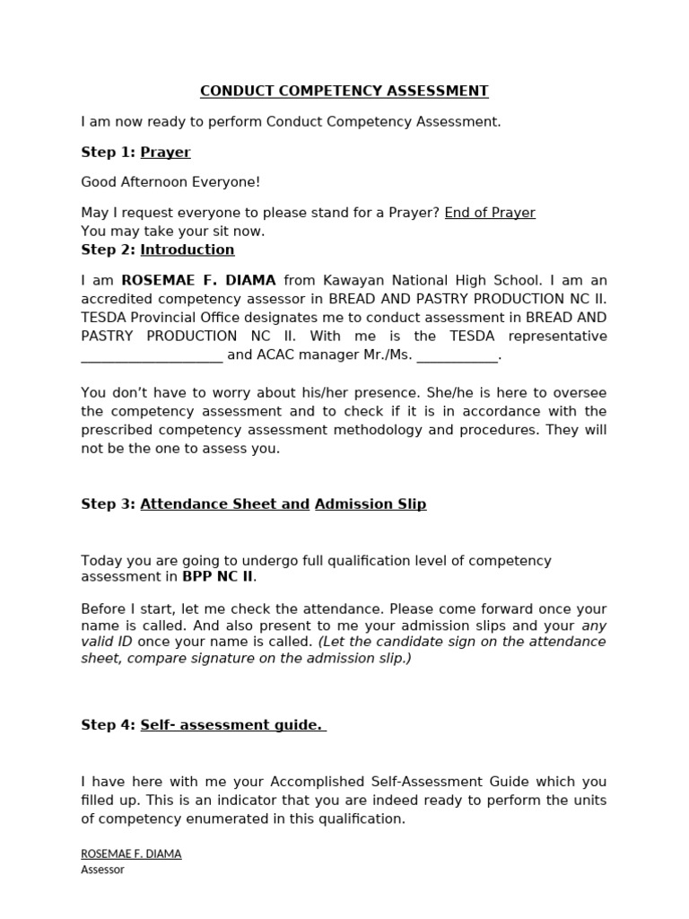 BPP Assessor Script - Summary - Rosemae Diama | PDF