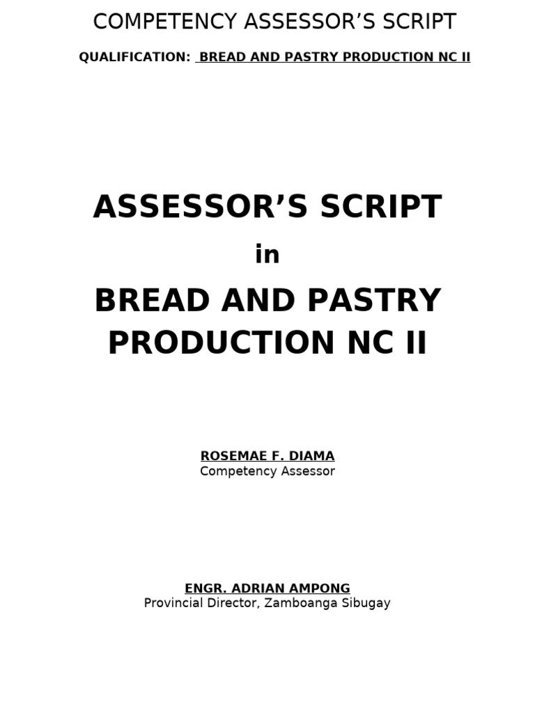 Assessors-Script-BPP-NC-II.docx_rosemae-diama | PDF | Cakes | Foods