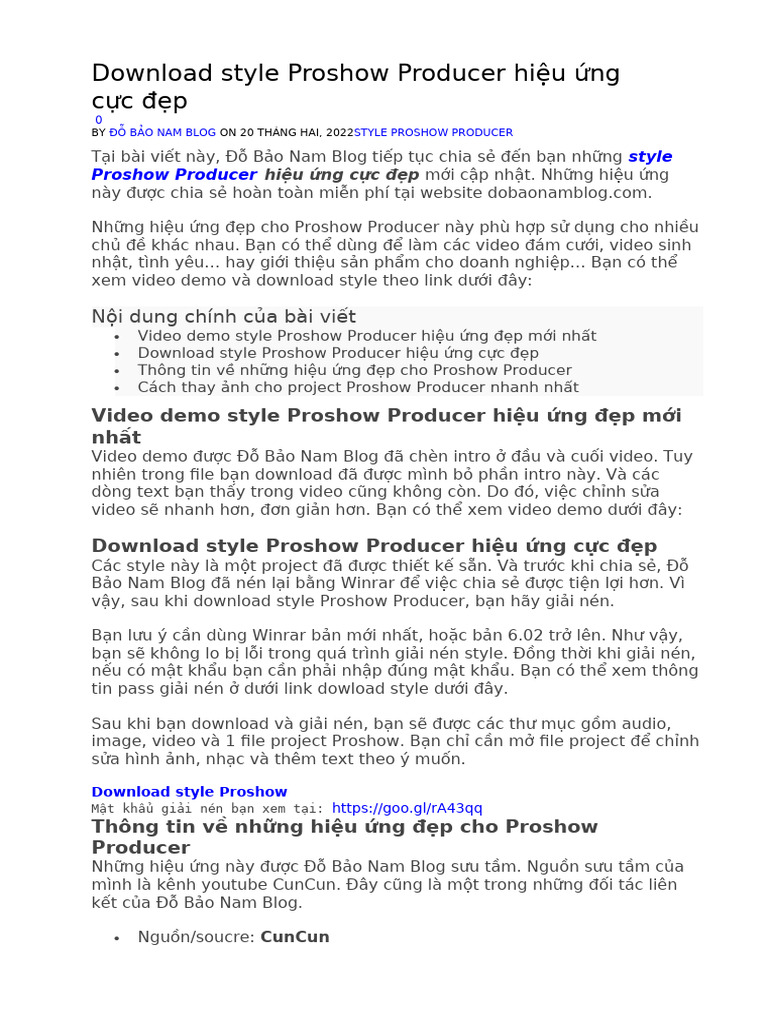 Download style Proshow Producer hiệu ứng cực đẹp | PDF