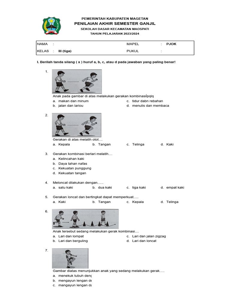 SOAL PJOK KELAS 3 - SOAL UNTUK CETAK | PDF