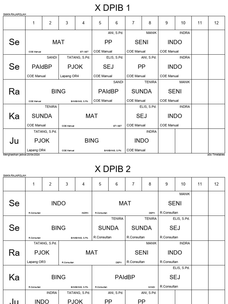 JADWAL KELAS 220424 | PDF