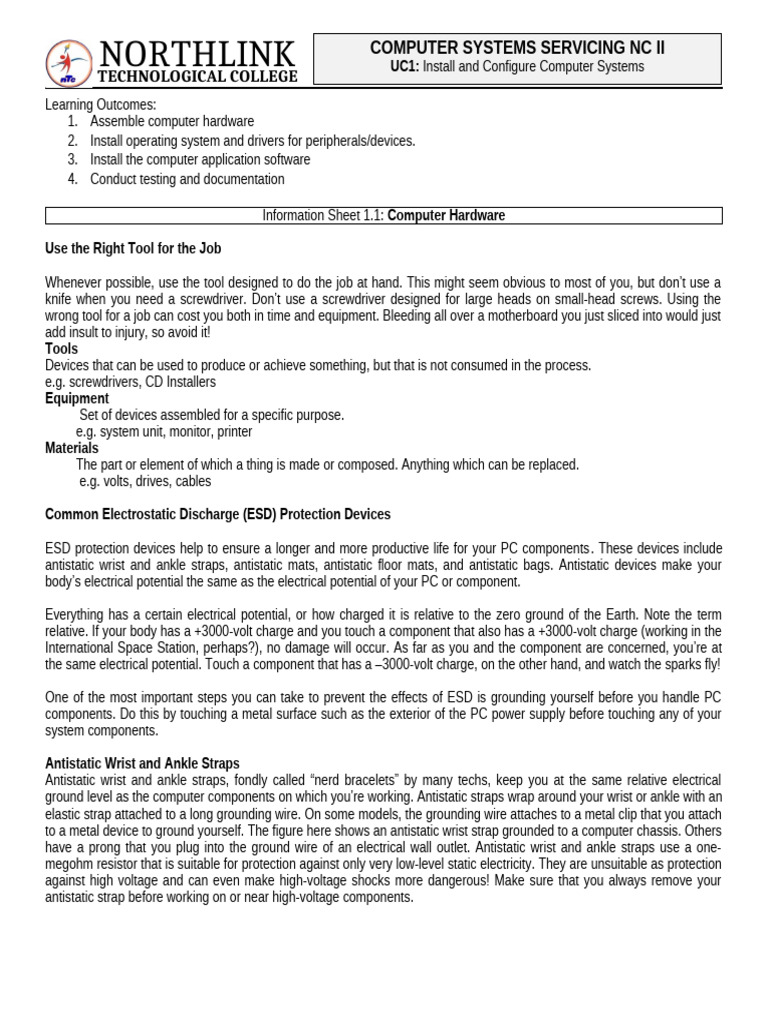 UC1 - CSS NC II - Simplified | PDF | Booting | Electrostatic Discharge