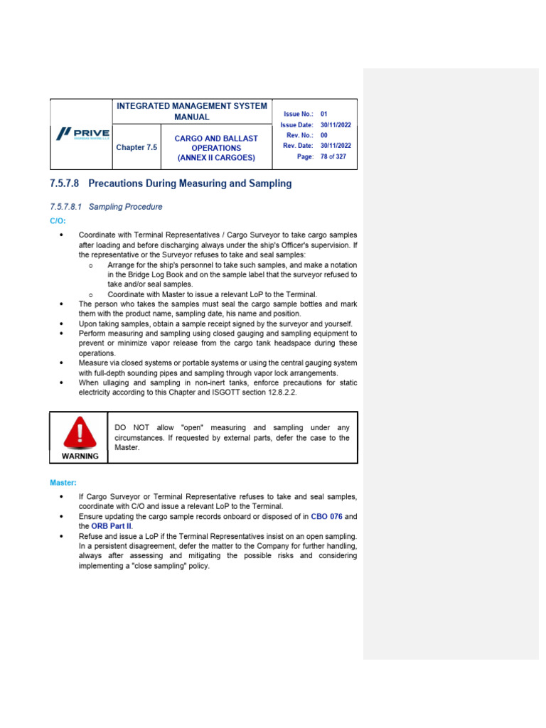 Cargo Sampling - Steam Ship | PDF | Cargo | Ships