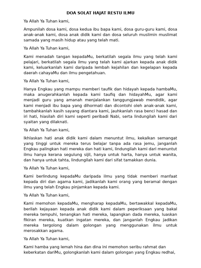 Doa Restu Ilmu untuk Guru dan Murid | PDF