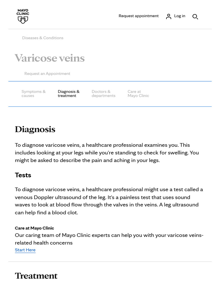 Varicose Veins - Diagnosis and Treatment - Mayo Clinic | PDF | Varicose Veins | Vein