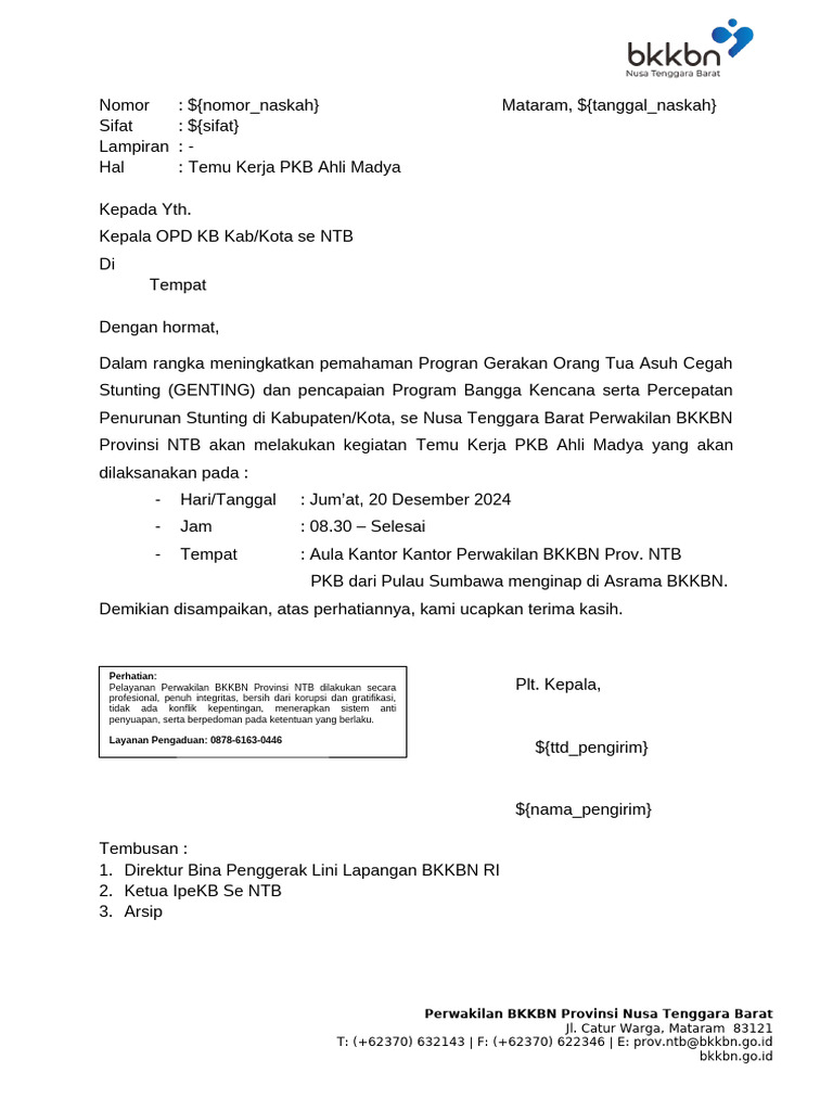 Surat Undangan Temu Kerja PKB Ahli Madya Tahun 2024 | PDF