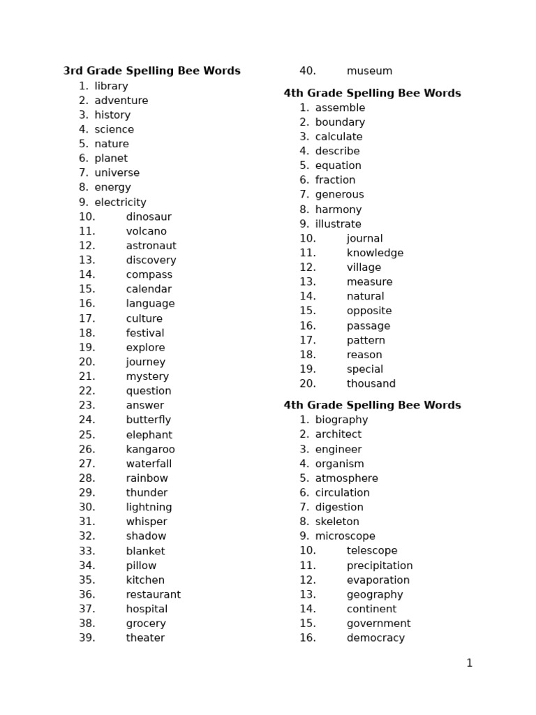 3rd Grade Spelling Bee Word List | PDF | Physics