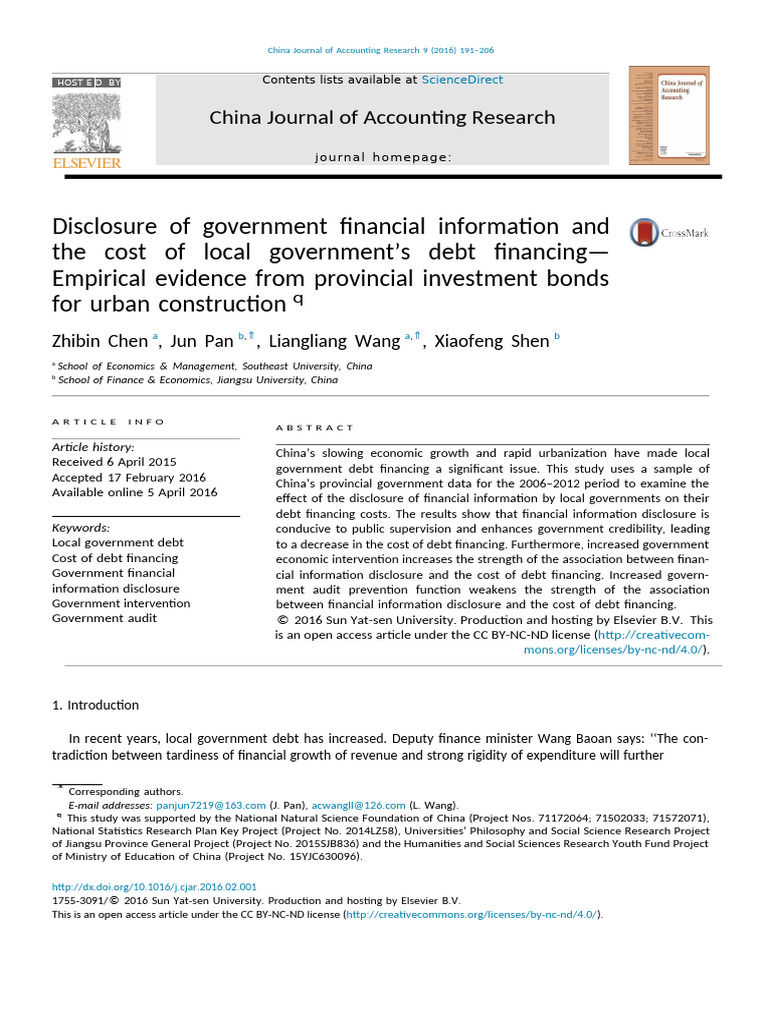 Disclosure of Government Financial Information and The Cost of Local ...