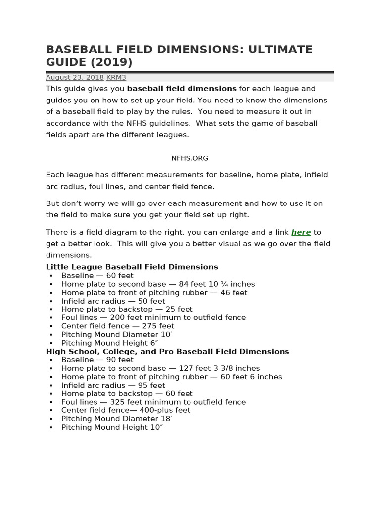 High School Baseball Field Dimensions Guide | PDF | Baseball Field ...