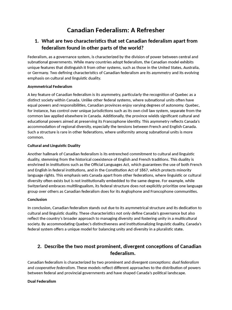 Canadian Federalism_Final Exam | PDF | Canada | Federalism