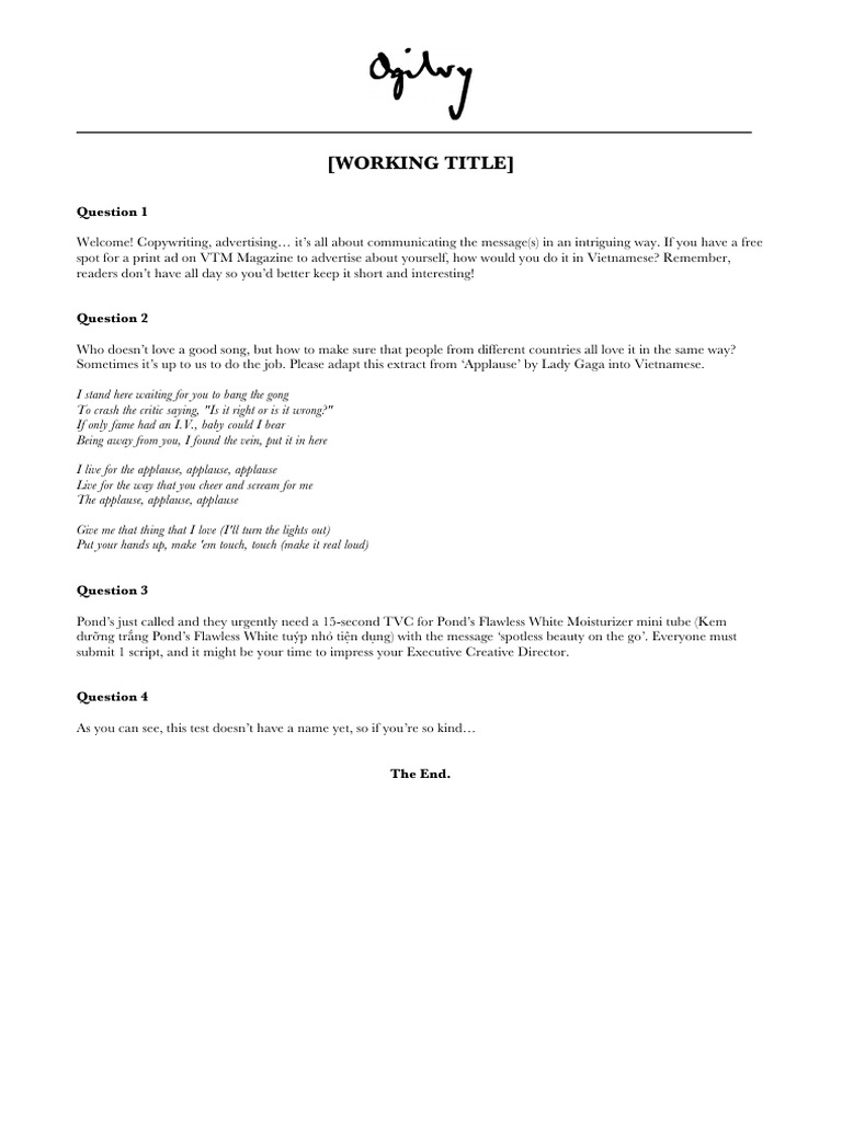 Copywriting Test | PDF