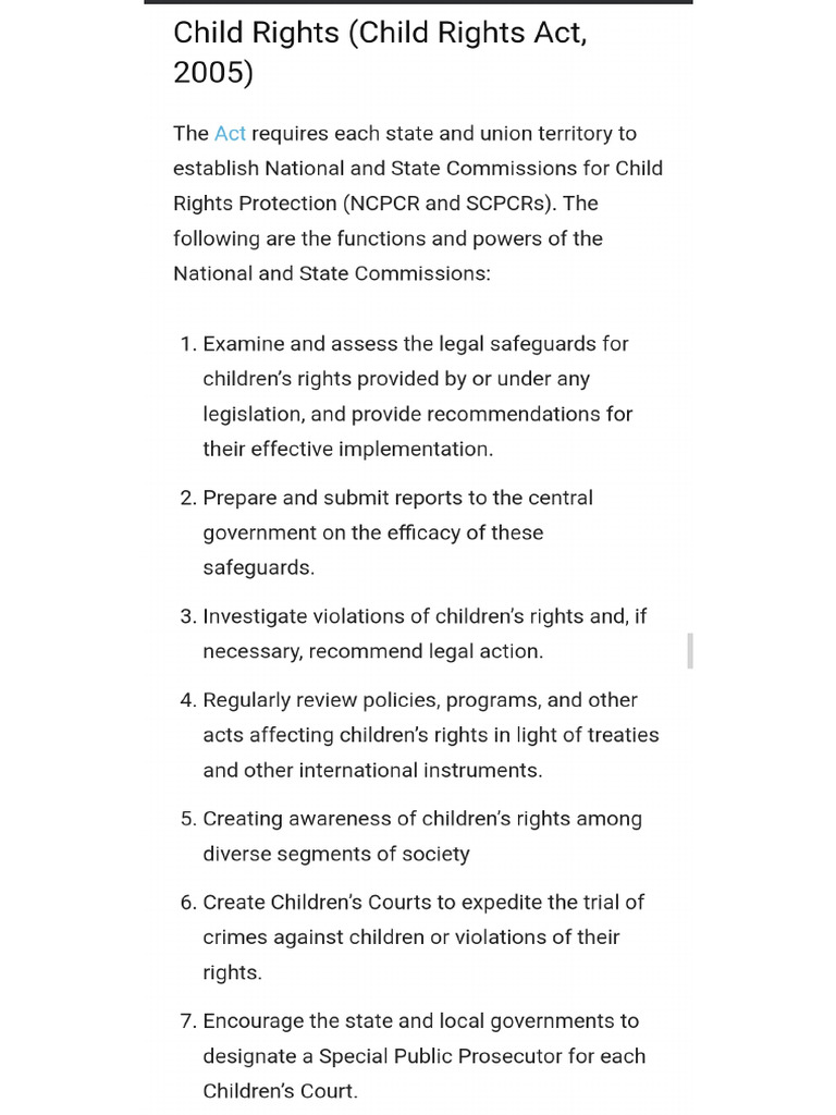 Commision For Protection of Child Act, 2005 | PDF