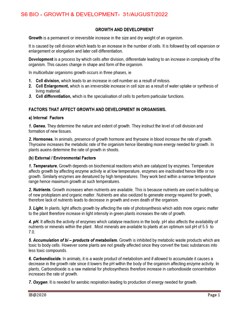 S6 Bio (Growth & Development) | PDF | Seed | Plant Stem