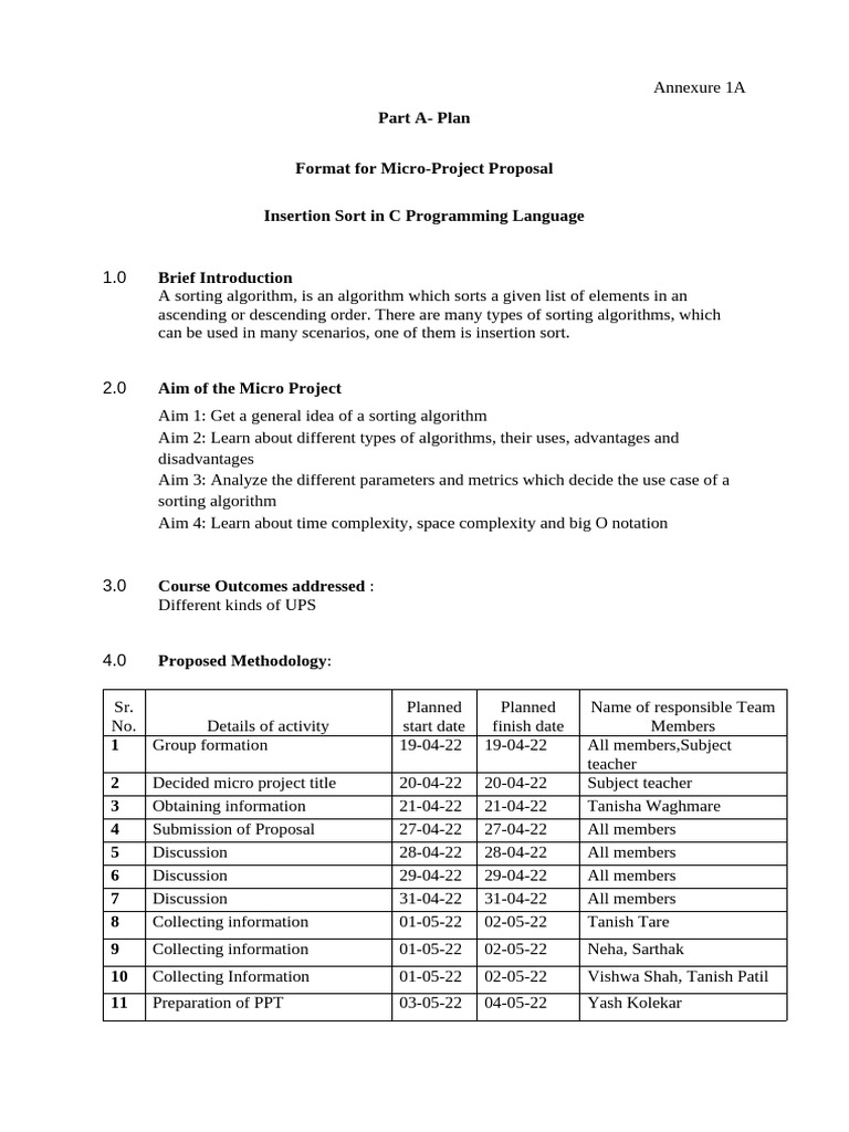 Insertion Sort CPI Microproject | PDF | Algorithms And Data Structures | Theoretical Computer ...