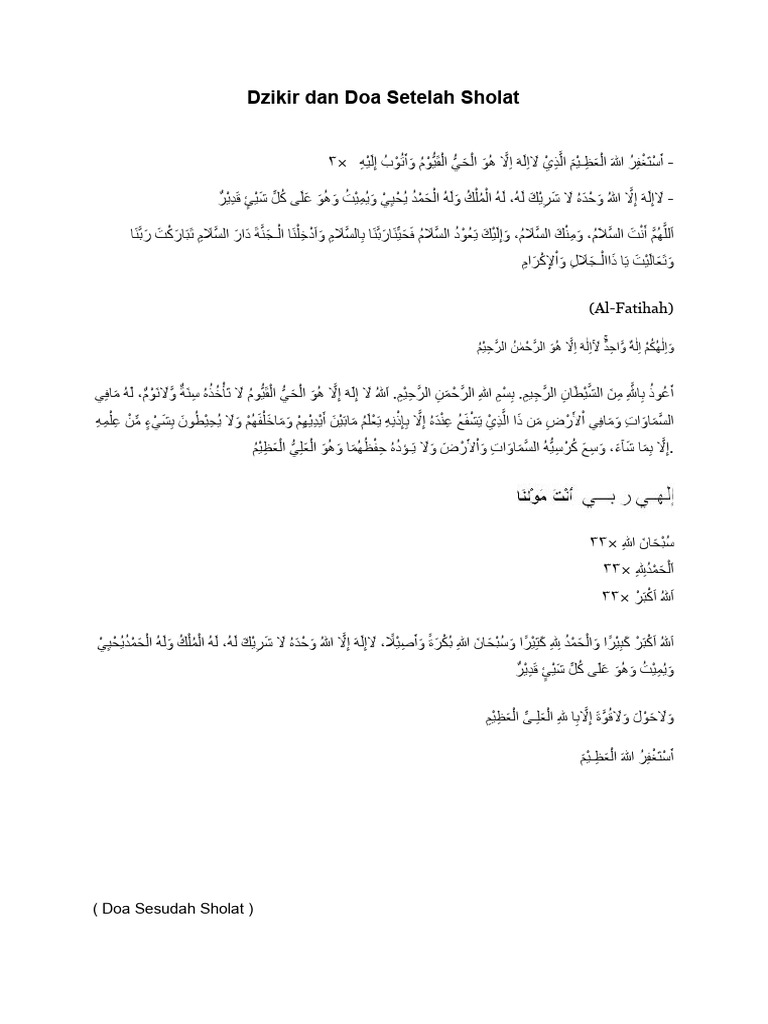 Dzikir Dan Doa Setelah Sholat | PDF