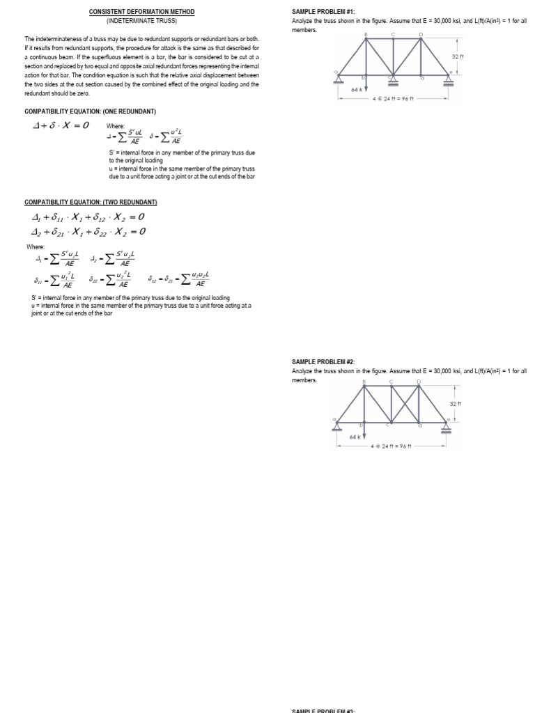 Indeterminate Truss Analysis Guide | PDF | Truss | Physical Sciences
