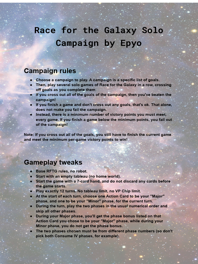 Race for the Galaxy Solo Campaign Guide | PDF | Gaming | Games Of Chance