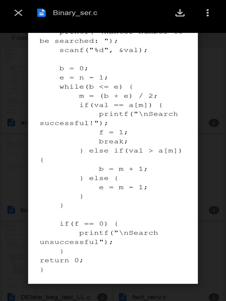 Binary Search Implementation in C | PDF