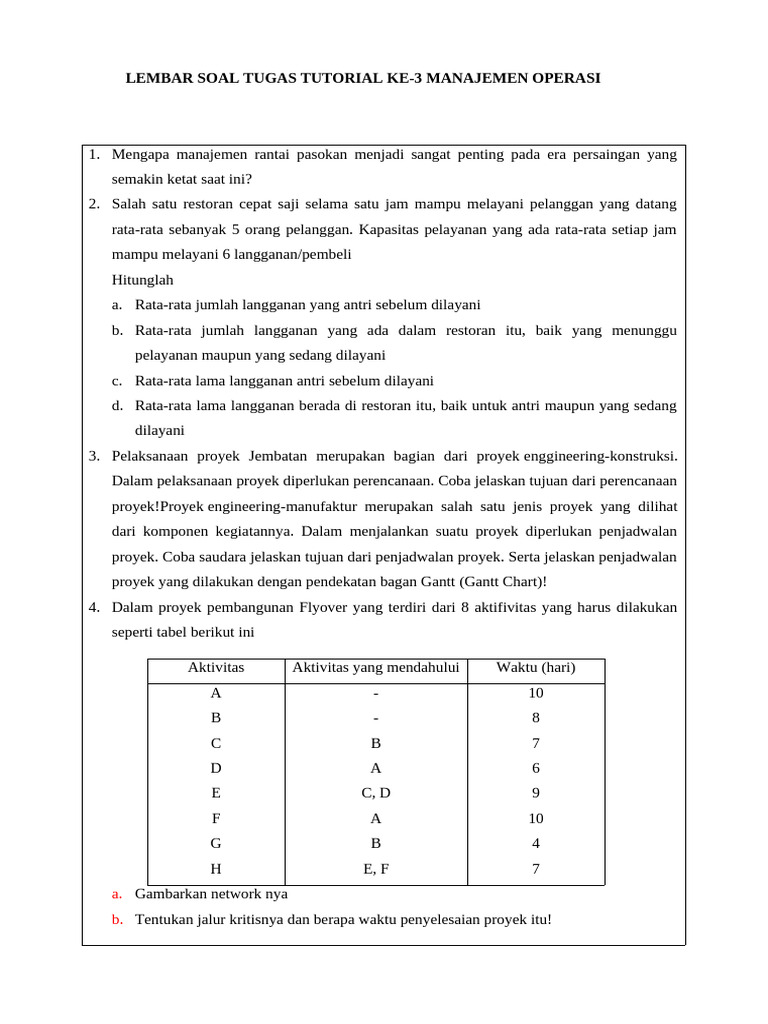 Soal Tugas 3 - Manajemen Operasi - Jawaban | PDF