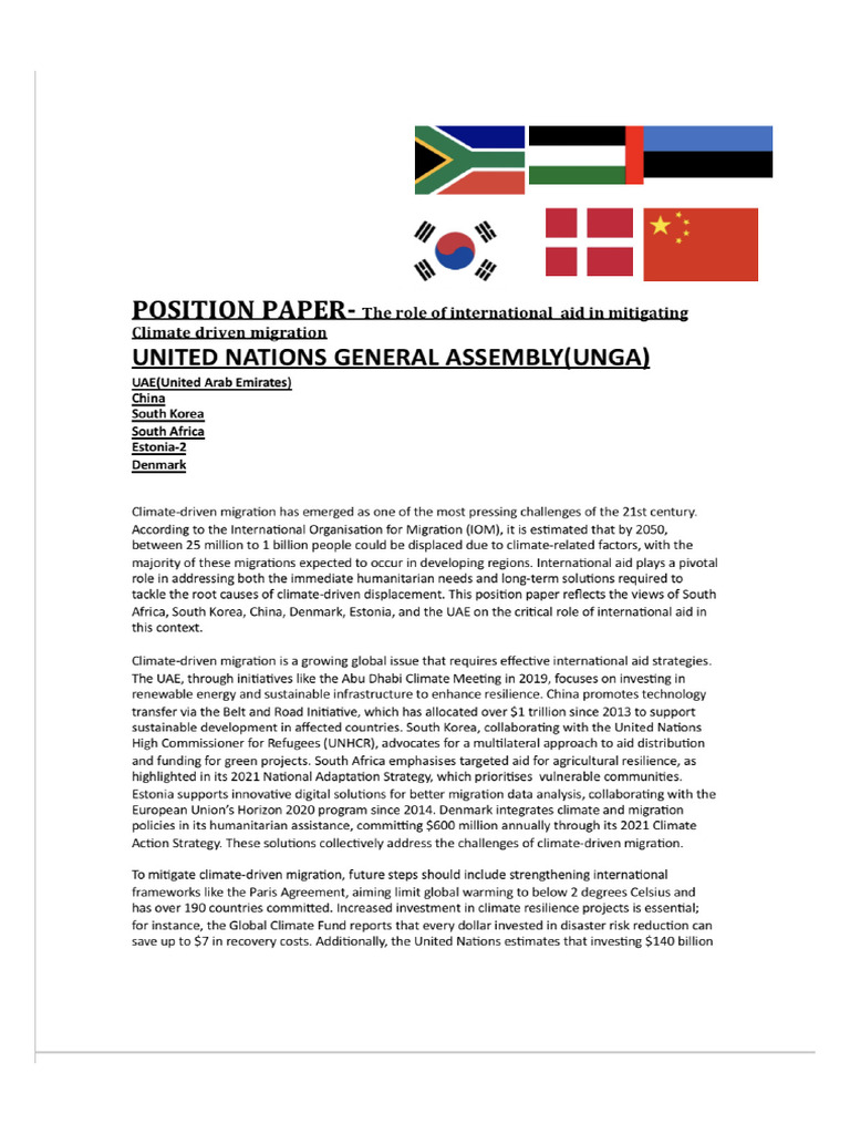 Position Paper UNGA China, South Africa, South Korea, Denmark, UAE, Estonia 2 | PDF