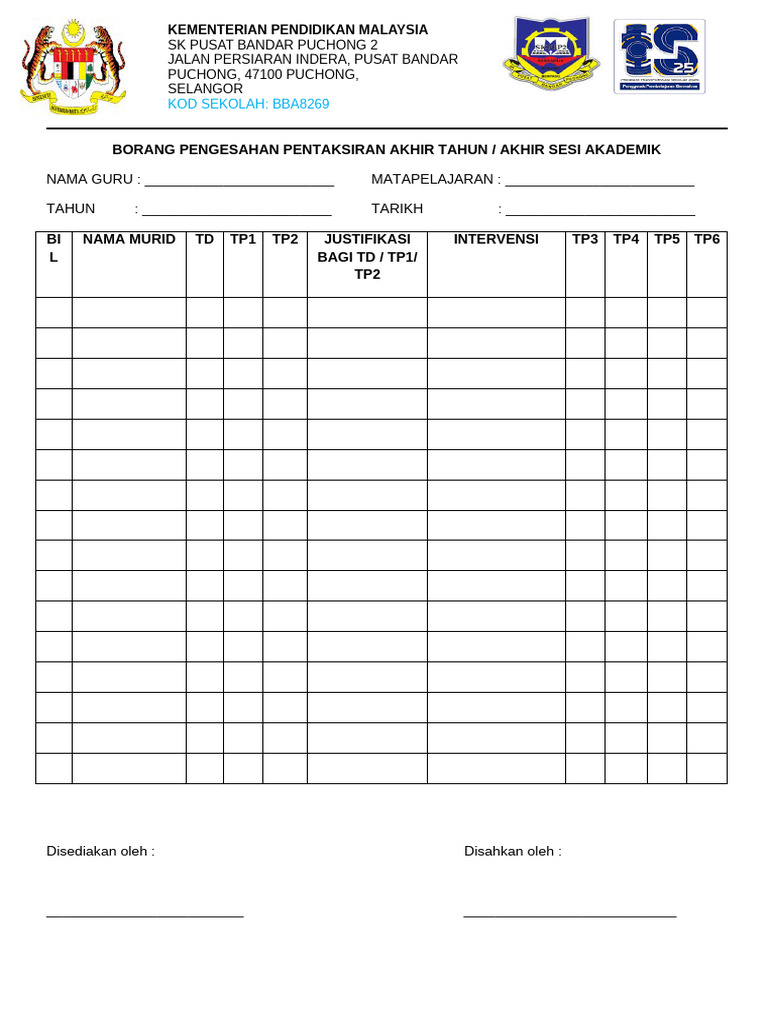 Borang Pengesanan PBD Akhir Sesi Akademik | PDF