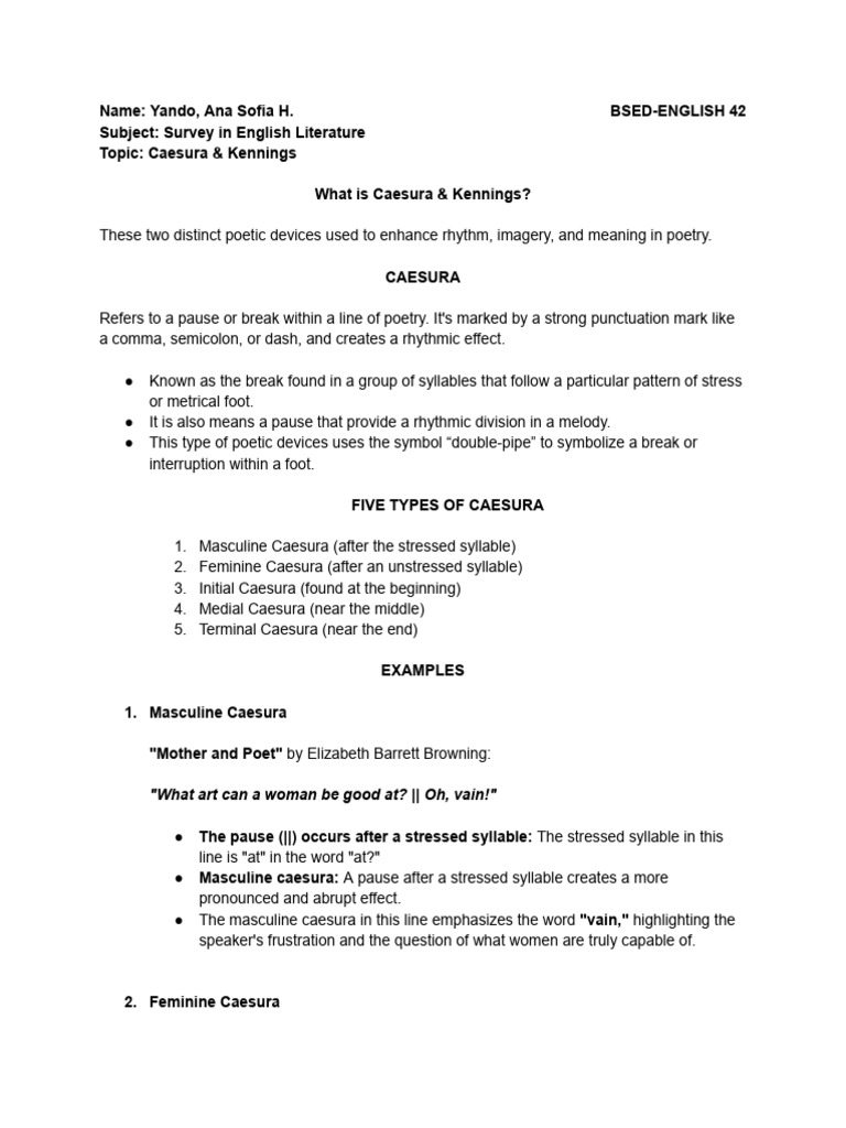 Understanding Medial Caesura in Poetry | PDF | Poetry | Poetics