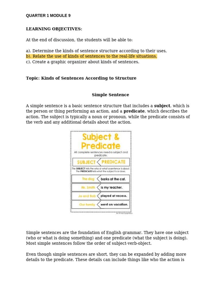 Lecture - Kinds of Sentences | PDF | Subject (Grammar) | Language Mechanics