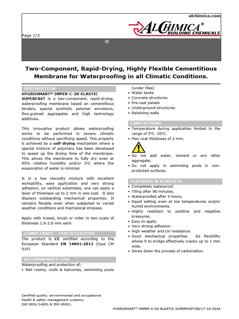 Hygrosmart®-Imper-C-2k-Elastic Superfast | PDF | Cement | Water