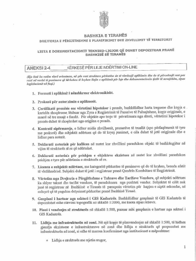 DOKUMENTAT Per Aplikim Per Leje Ndertimi | PDF