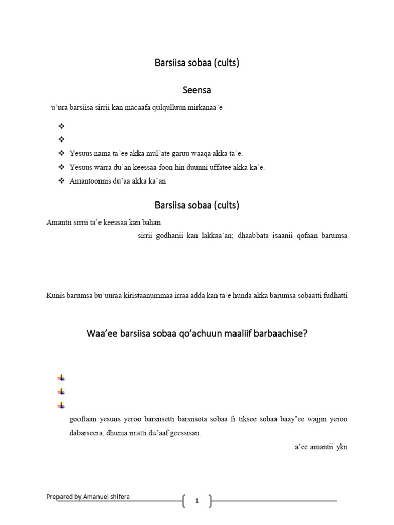 Barumsa B.B Wangeelaa Barsiisa Sobaa | PDF