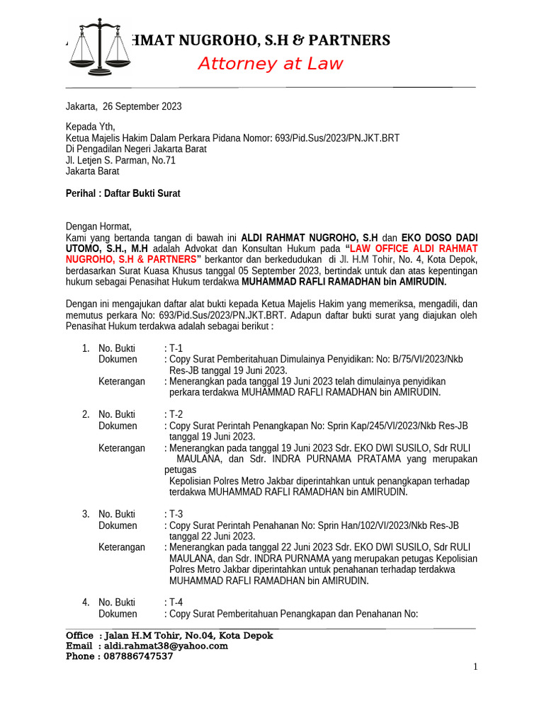 Daftar Bukti Surat Rafli | PDF